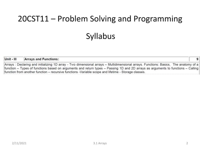 C Programming Arrays And Functions Ppt