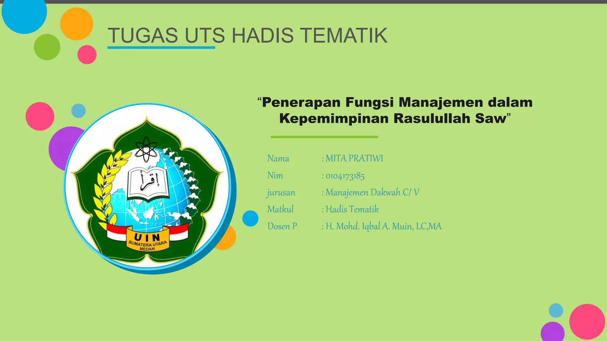 UTS Hadits Mita Pratiwi. SM V MD-C FDK UINSU 2019 | PPT