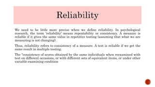 Validity, Reliability ,Objective & Their Types | PPTX | Standardized ...