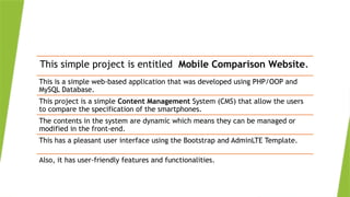 MOBILE COMPARISON WEBSITE using php and xampp | PPTX