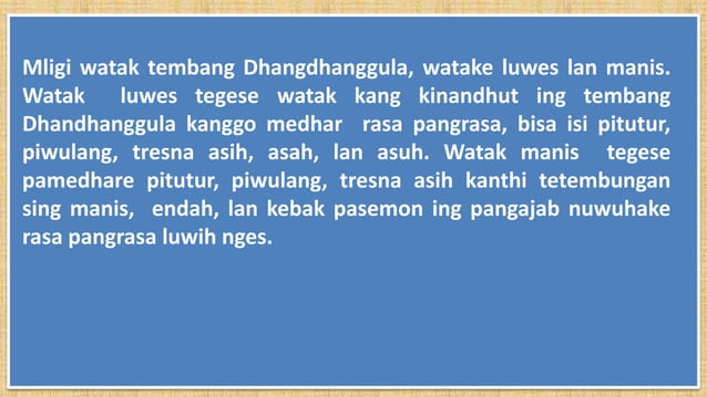 Ppt wulangan 6 watak tembang dhandhanggula | PPTX