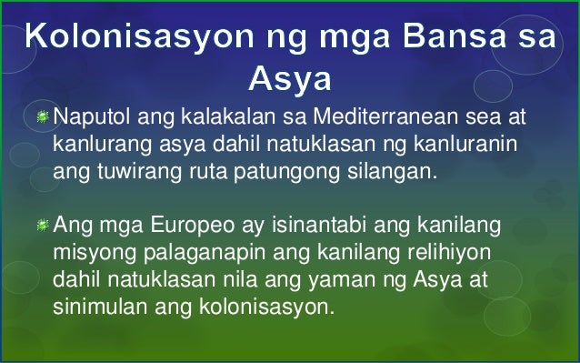 Unang Yugto ng Kolonyalismo