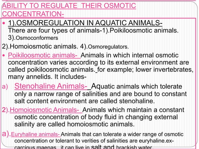 osmoregulation in invertebrates. | PPTX | Biological Sciences | Science