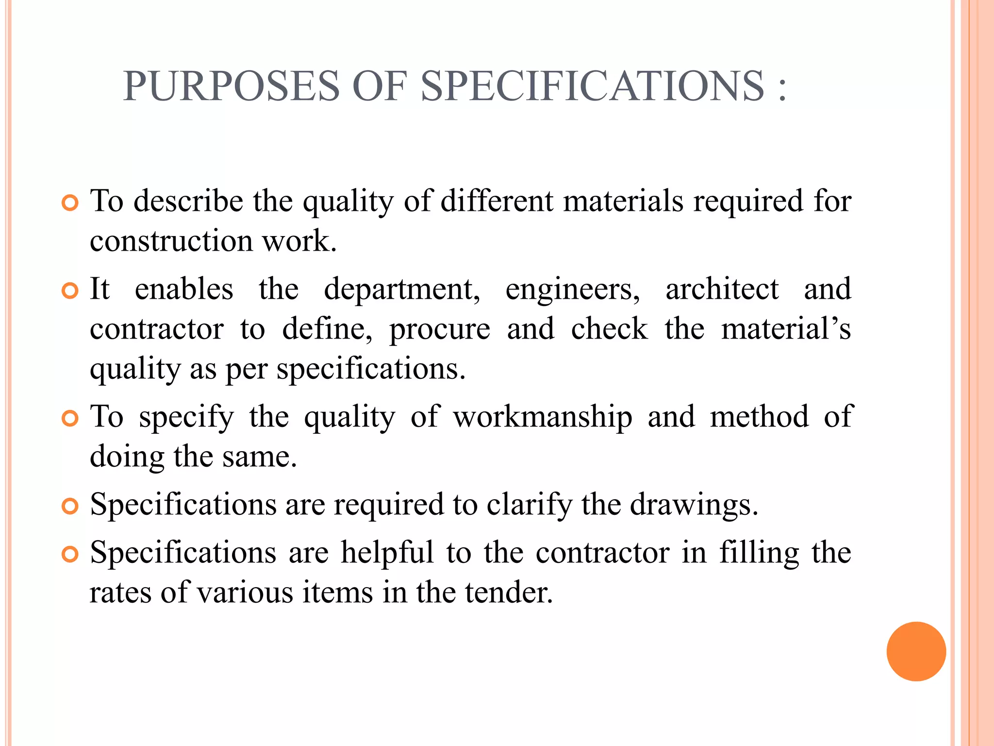 IMPORTANCE & PURPOSES OF SPECIFICATION | PPTX