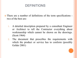 IMPORTANCE & PURPOSES OF SPECIFICATION | PPT
