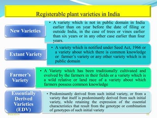 Criteria for protection of new plant varieties and Farmers right act ...