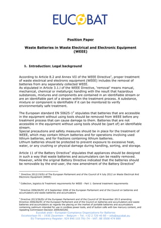 Eucobat Position Paper - Waste Batteries in Waste Electrical and ...