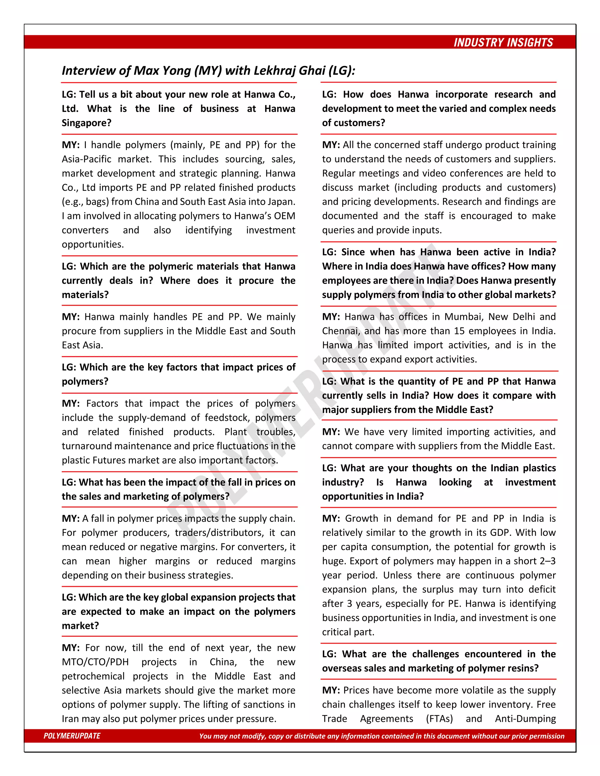 Polymer Trading - An Insight Look by Max Young - Polymerupdate | PDF