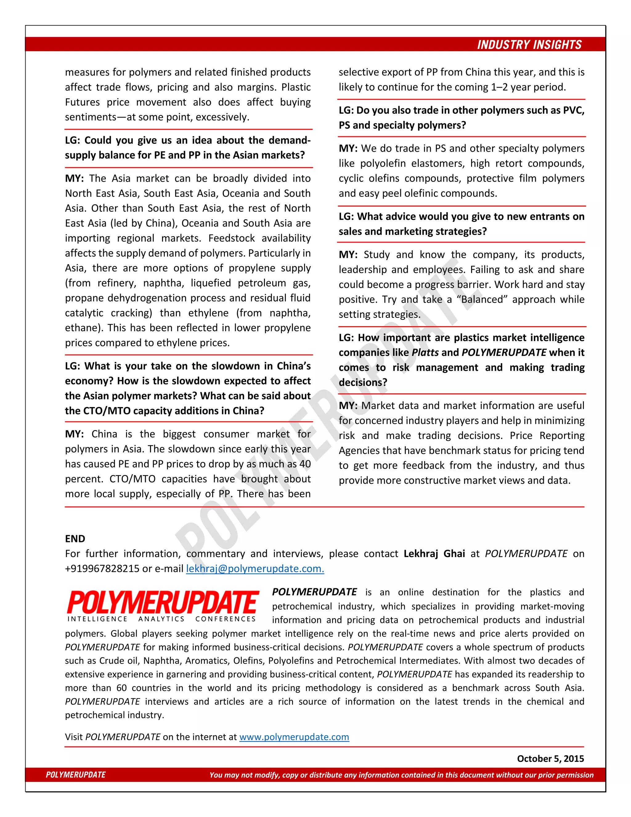 Polymer Trading - An Insight Look by Max Young - Polymerupdate | PDF