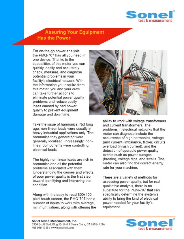 Sonel PQM-707. Power Quality Analysis for Optimum Machine Perfomance | PDF