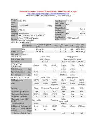 Pqr asme ix completed | PDF