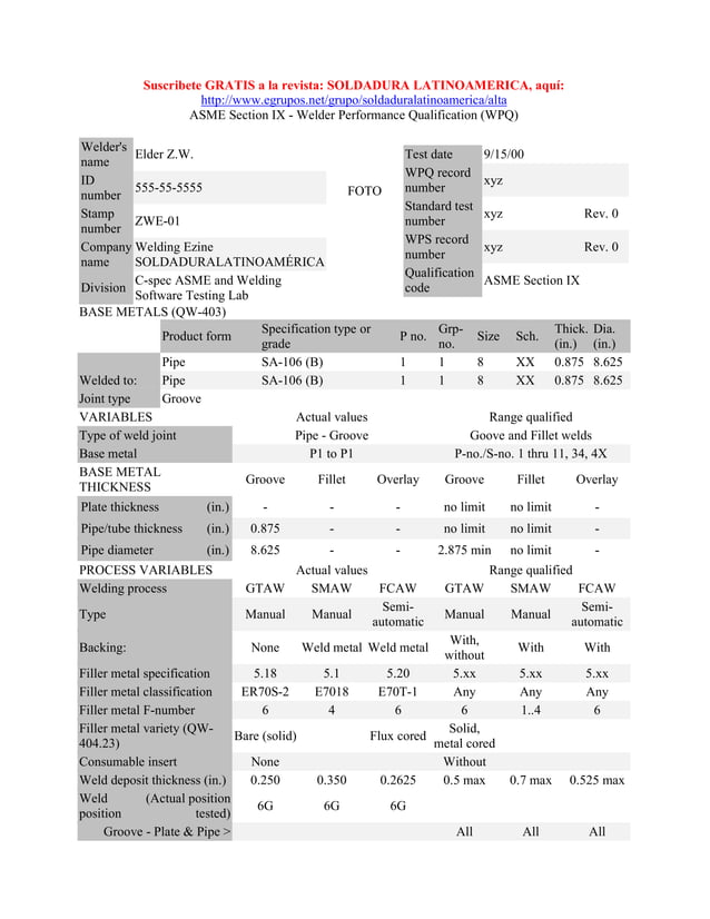 Pqr asme ix completed | PDF