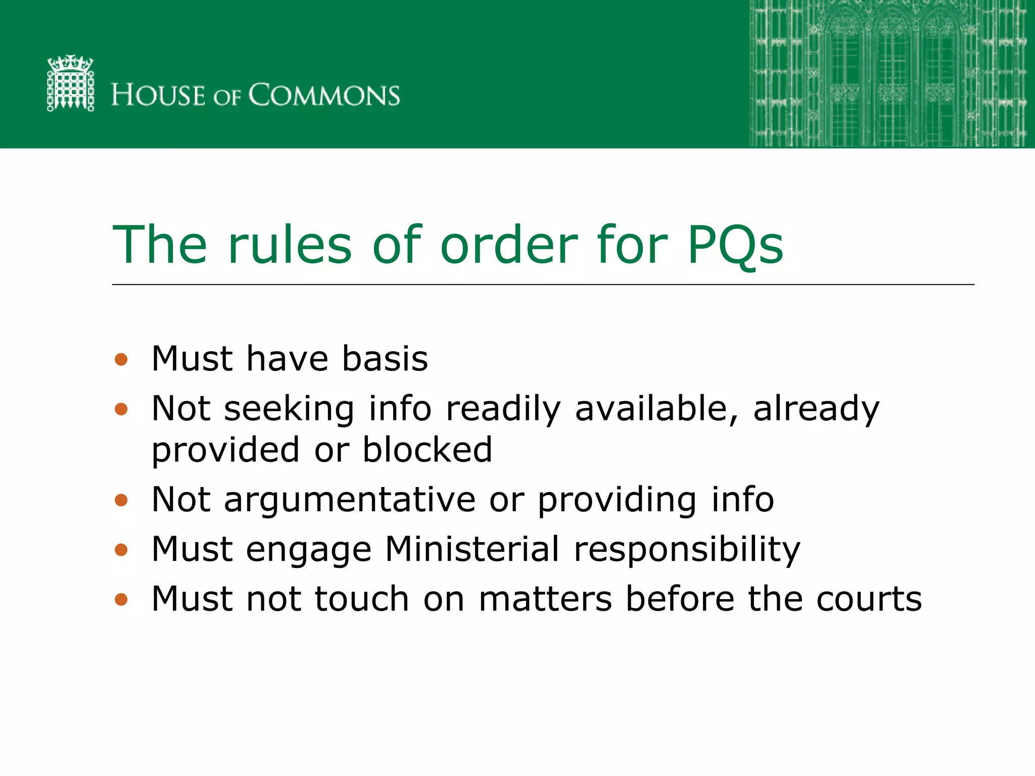 Parliamentary questions in the House of Commons | PPTX