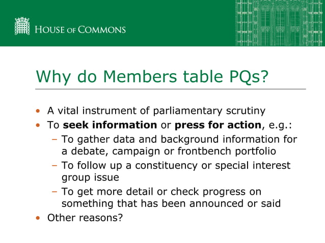 Parliamentary questions in the House of Commons | PPTX