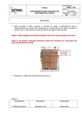 Pqsl 001 checkout equipamentos e spare parts rev08 | DOC