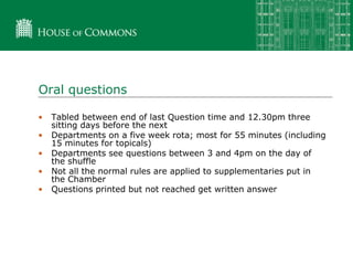 Parliamentary Questions: House of Commons | PPTX