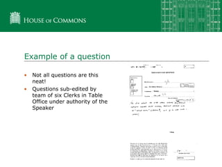 Parliamentary Questions: House of Commons | PPTX