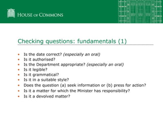Parliamentary Questions: House of Commons | PPTX