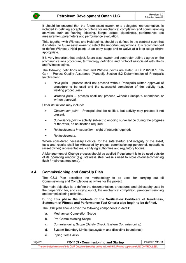 Pr 1159 - commissioning and start-up procedure | DOC | Desktop ...