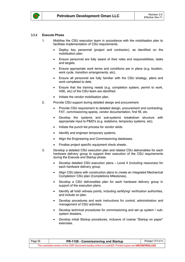 Pr 1159 - commissioning and start-up procedure | DOC | Desktop ...