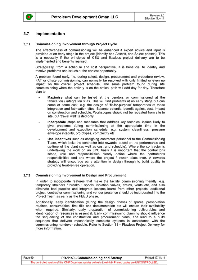 Pr 1159 - commissioning and start-up procedure | DOC | Desktop ...