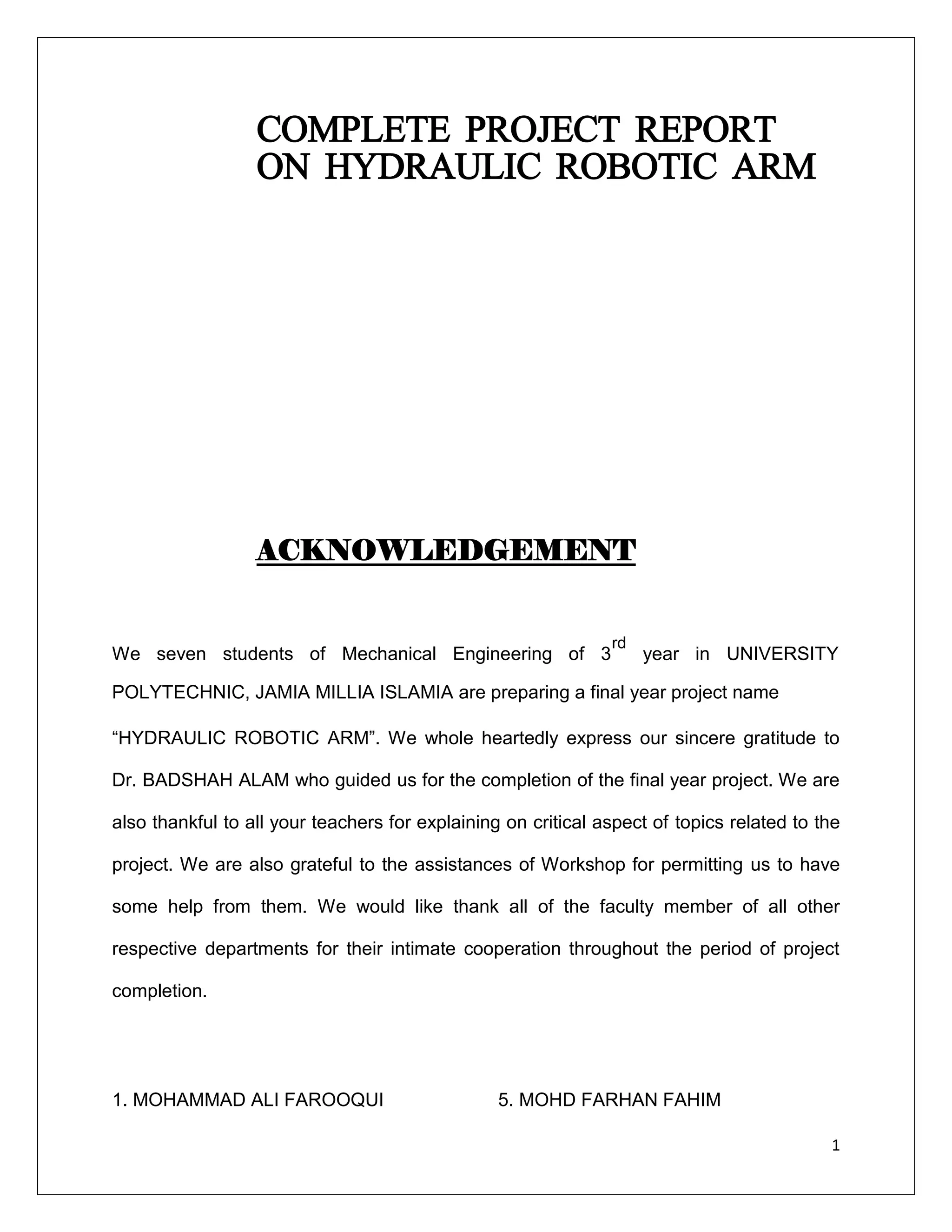 PROJECT REPORT ON HYDRAULIC ROBOTIC ARM | PDF