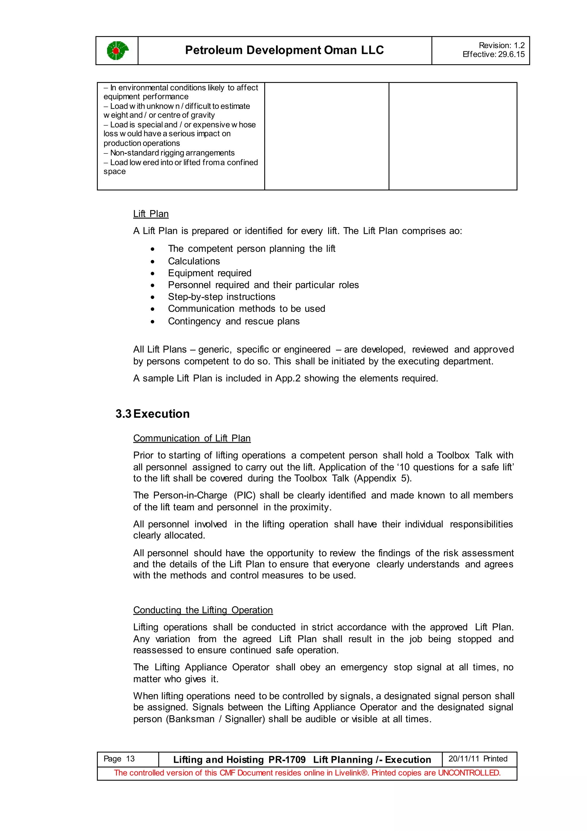 Pr 1709 - lifting and hoisting procedure lift planning execution | DOCX