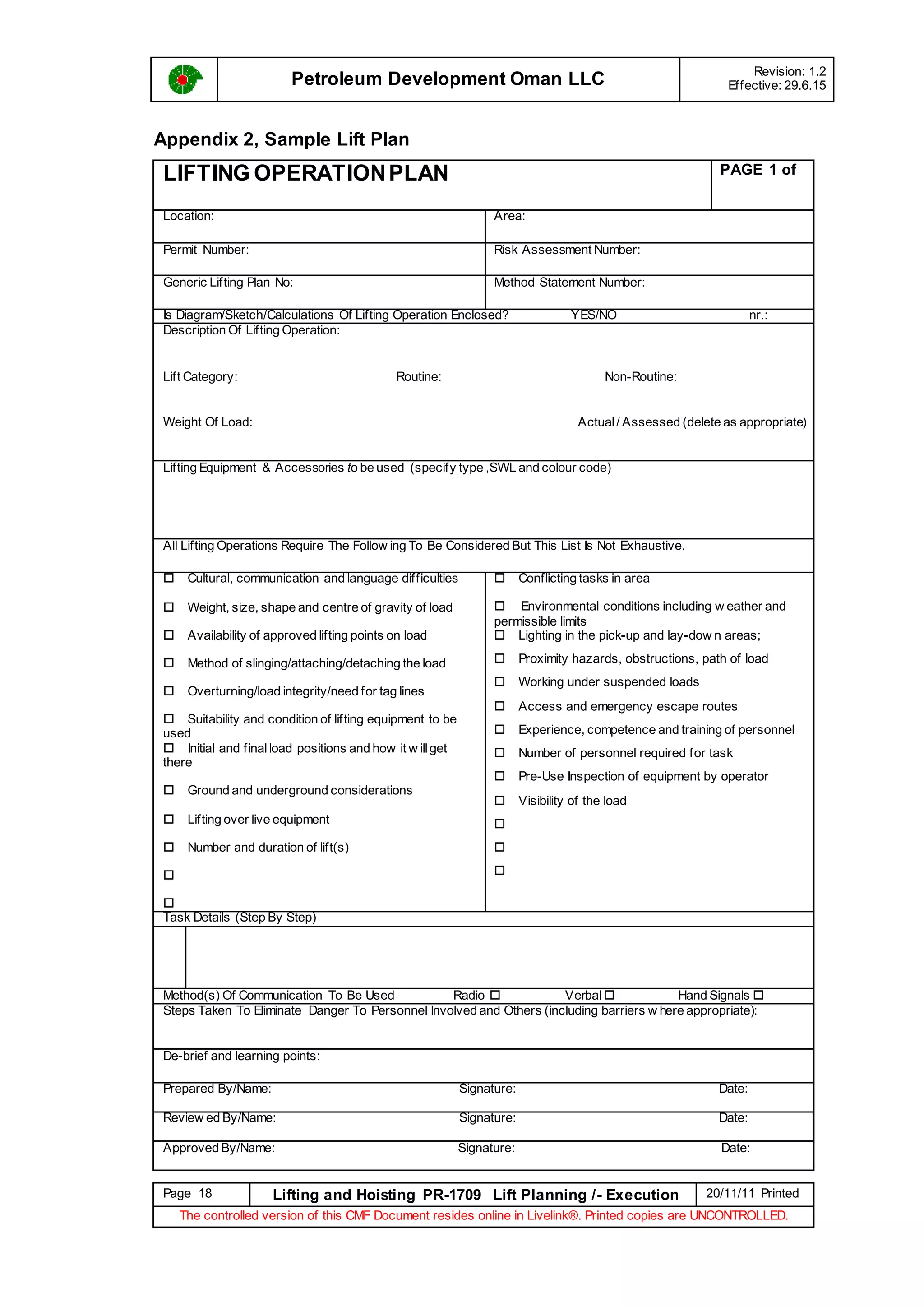 Pr 1709 - lifting and hoisting procedure lift planning execution | DOCX