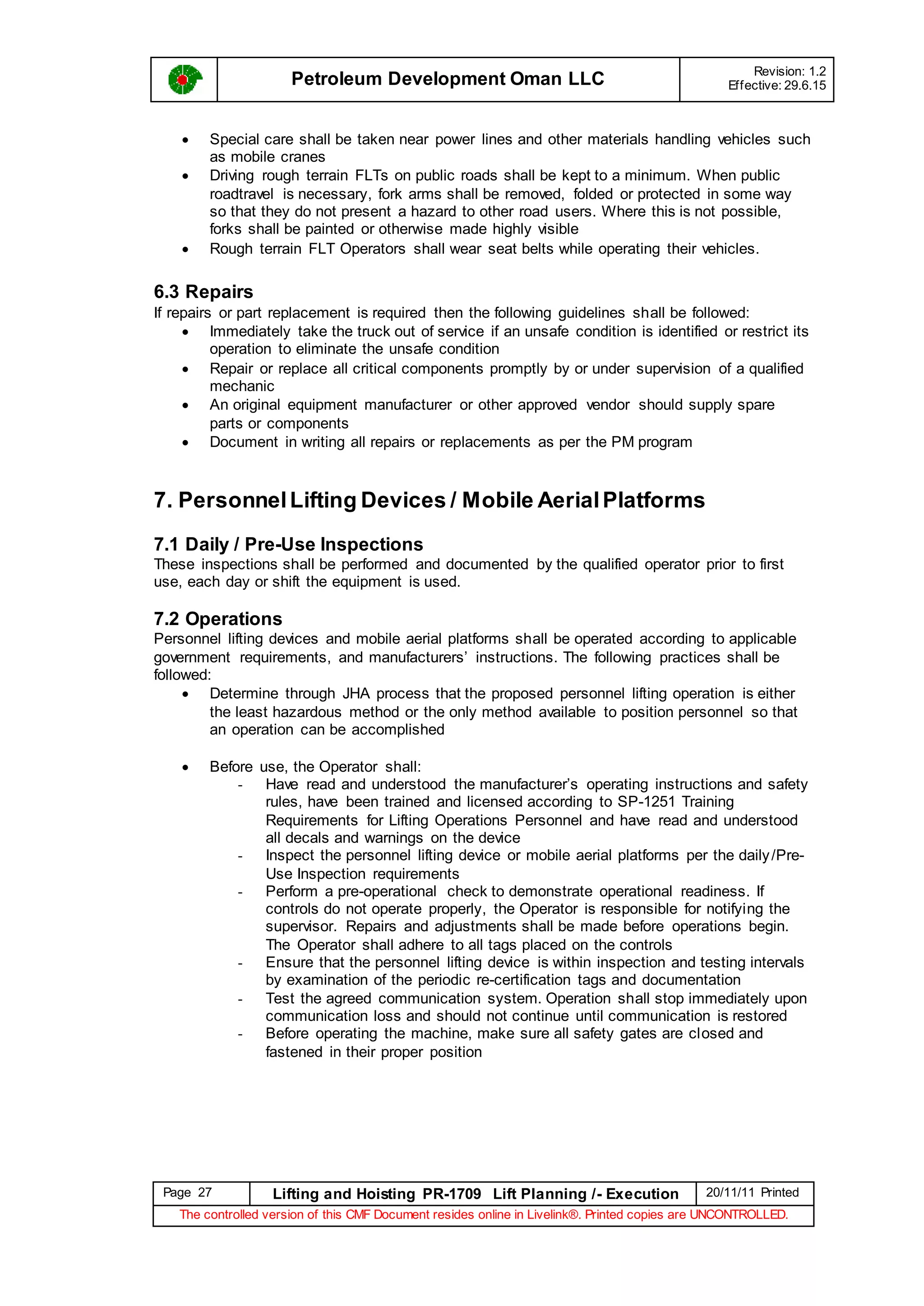 Pr 1709 - lifting and hoisting procedure lift planning execution | DOCX