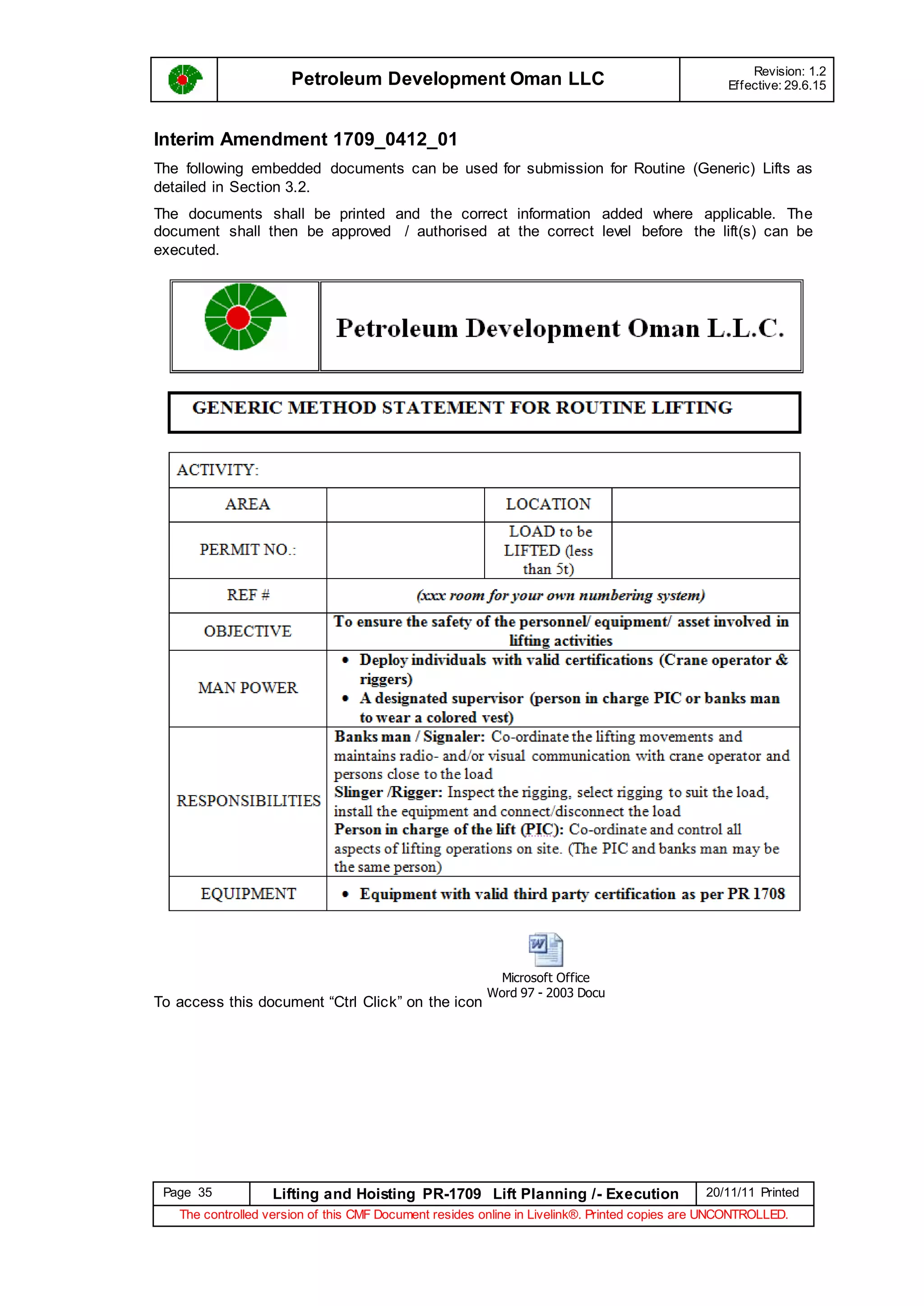 Pr 1709 - lifting and hoisting procedure lift planning execution | DOCX