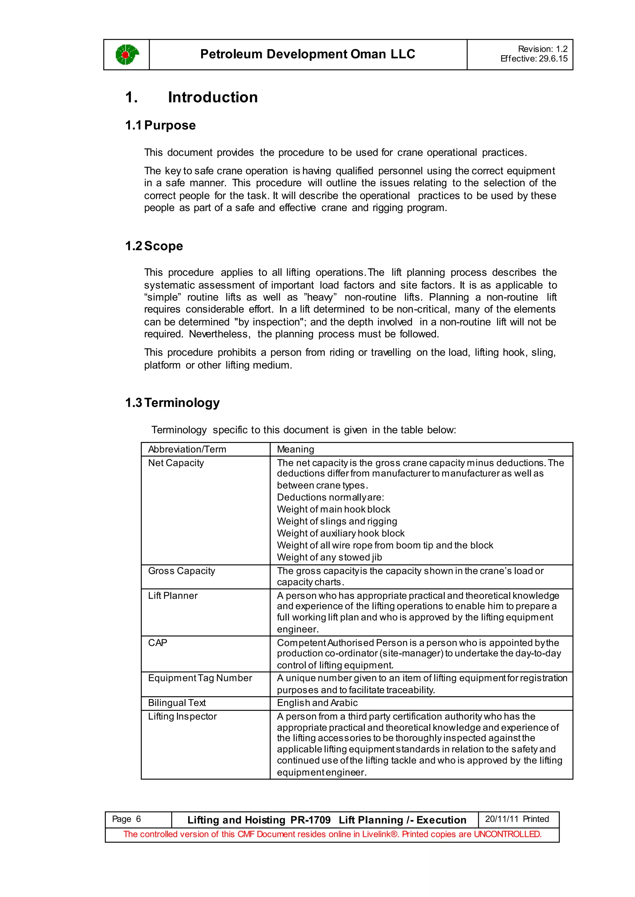 Pr 1709 - lifting and hoisting procedure lift planning execution | DOCX