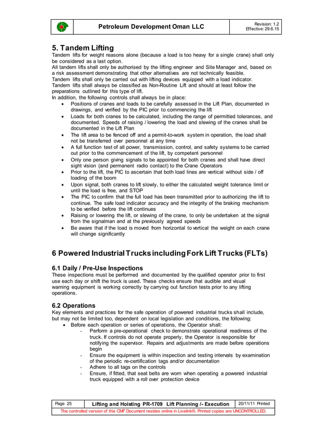 Pr 1709 - lifting and hoisting procedure lift planning execution | DOCX ...