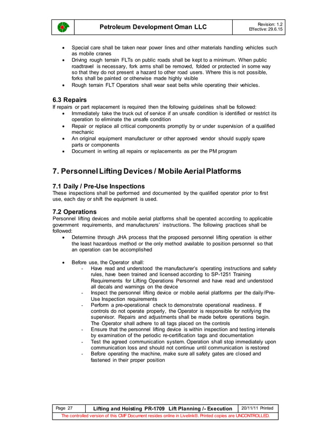 Pr 1709 - lifting and hoisting procedure lift planning execution | DOCX ...