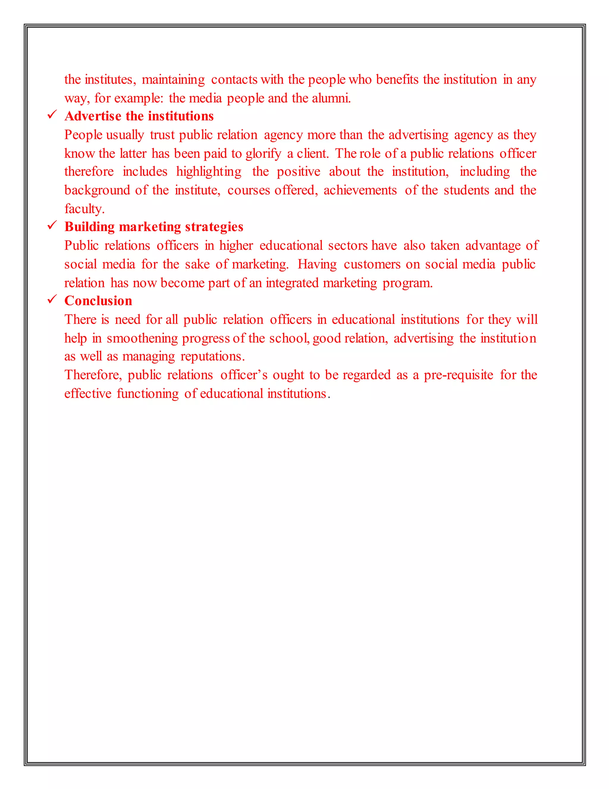 skills of Public relation officer in an education institution | DOCX