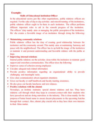 skills of Public relation officer in an education institution | DOCX