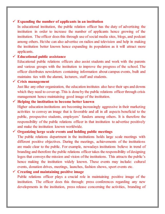 skills of Public relation officer in an education institution | DOCX