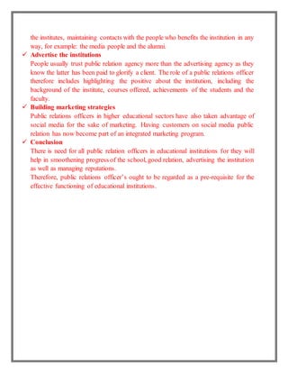 skills of Public relation officer in an education institution | DOCX