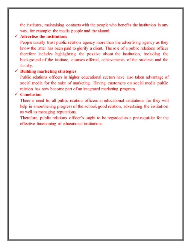 skills of Public relation officer in an education institution | DOCX