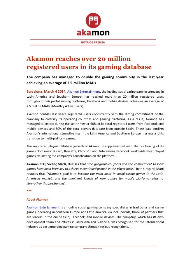 PR- Akamon reaches over 20 million registered users in its gaming database