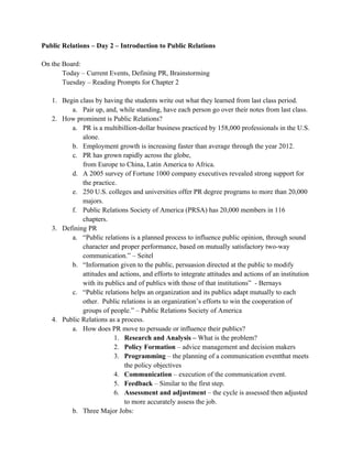 Pr Lesson Plan Day 2 Defining Pr | DOC | Education