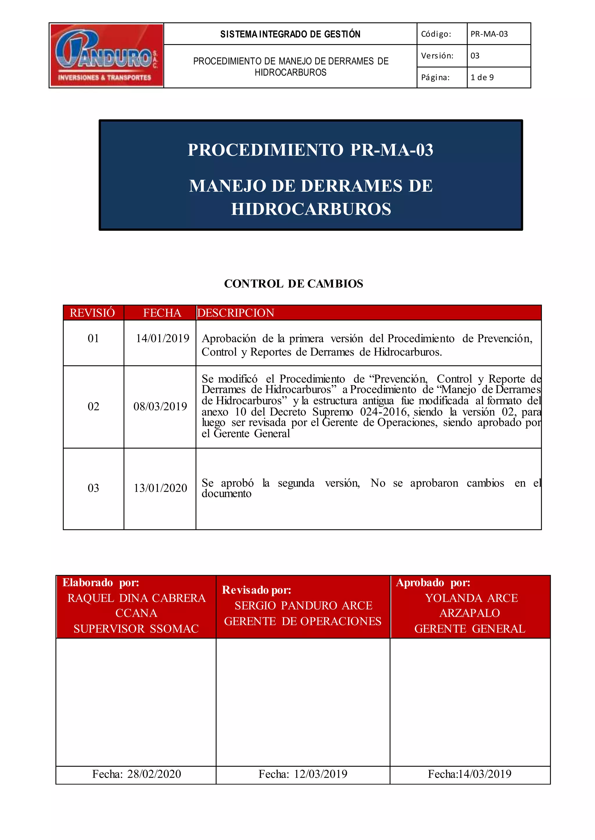 Pr ma-03 manejo de derrames de hidrocarburos | DOCX