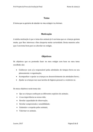Pré projeto de paf - base jardim de infancia | DOCX