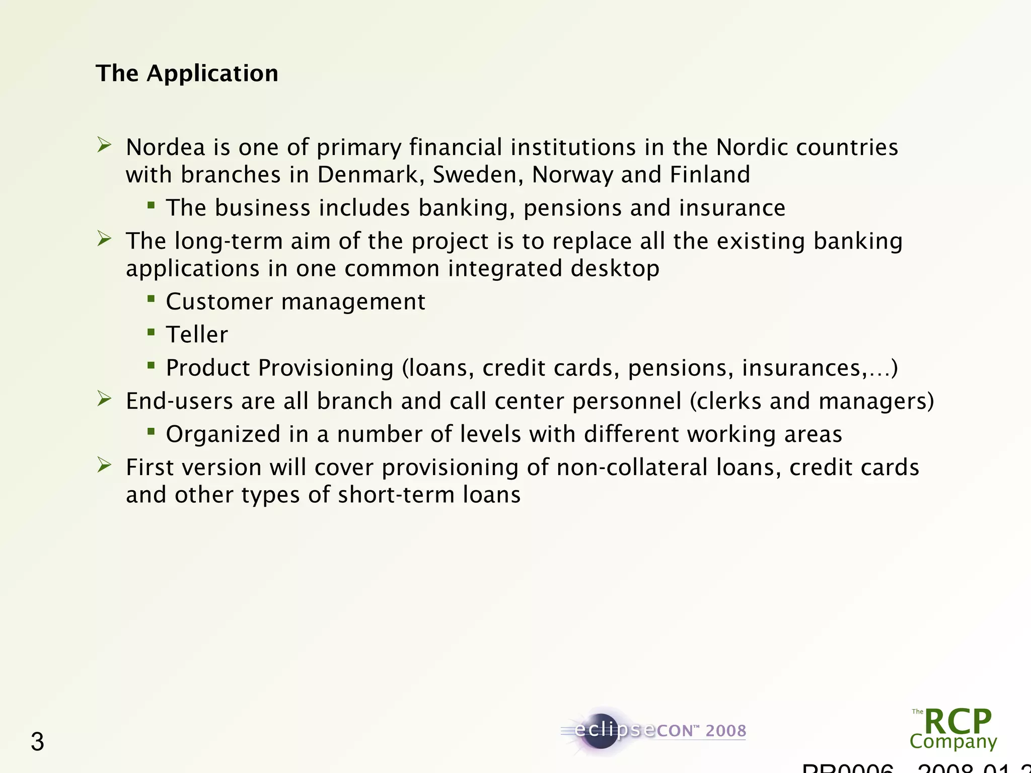 EclipseCon '08 - Lessons Learned from an Enterprise RCP Application | PPT