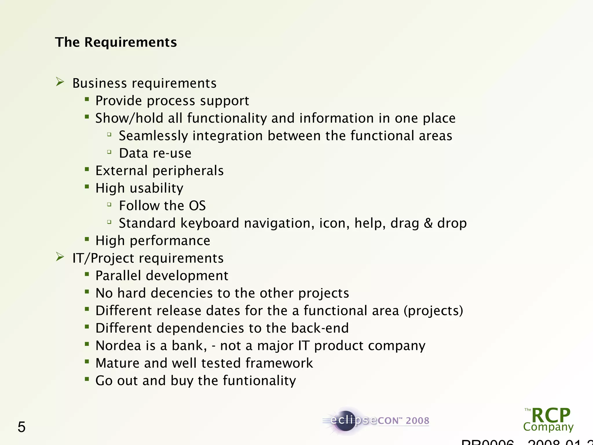EclipseCon '08 - Lessons Learned from an Enterprise RCP Application | PPT