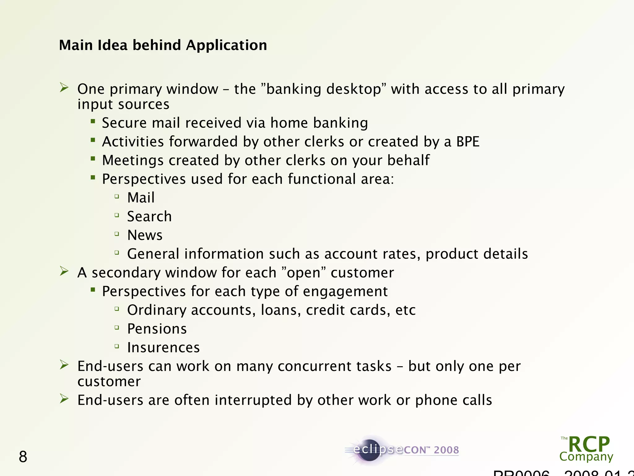 EclipseCon '08 - Lessons Learned from an Enterprise RCP Application | PPT