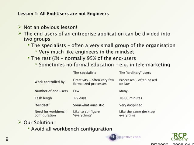 Eclipsecon 08 Lessons Learned From An Enterprise Rcp Application Ppt
