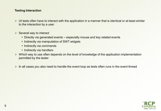 Eclipse Summit Europe '10 - Test UI Aspects of Plug-ins | PPT