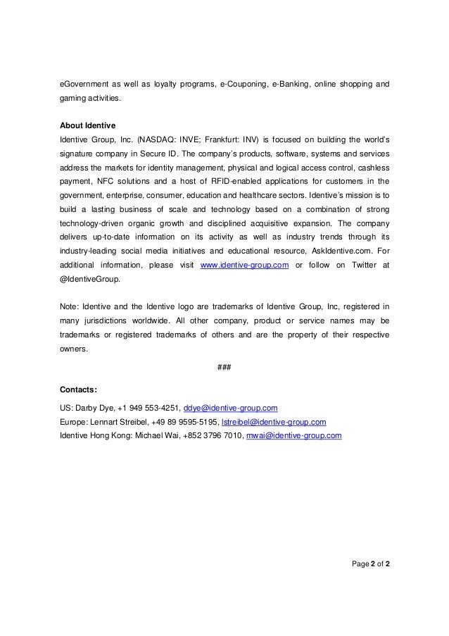 Identive Group | Press Release | Identive’s Smart Card Reader ...