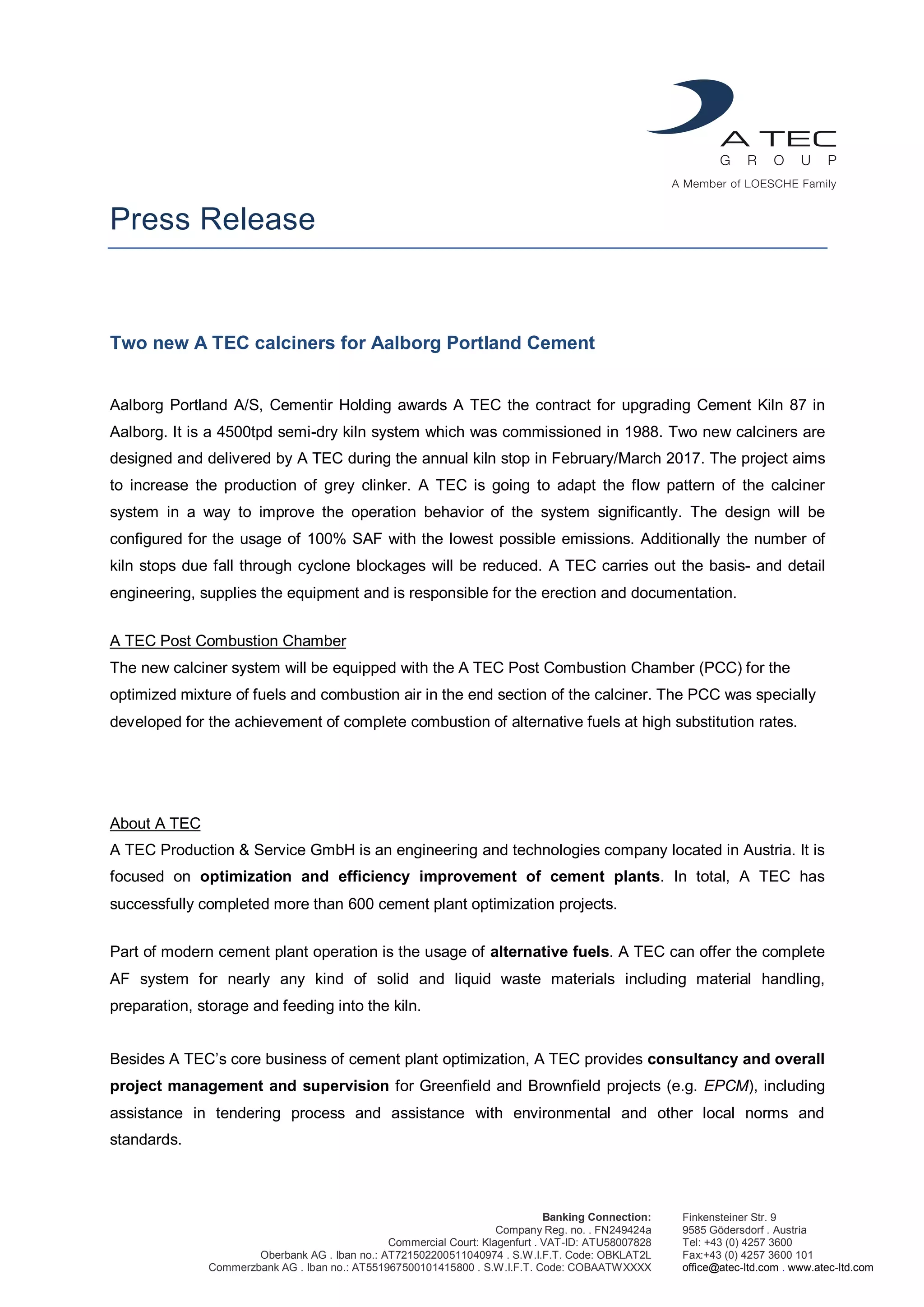 Two new A TEC calciners for Aalborg Portland Cement | PDF