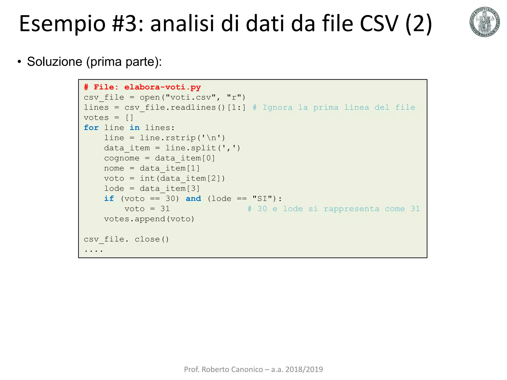 Python@Unina - Exercises | PPT
